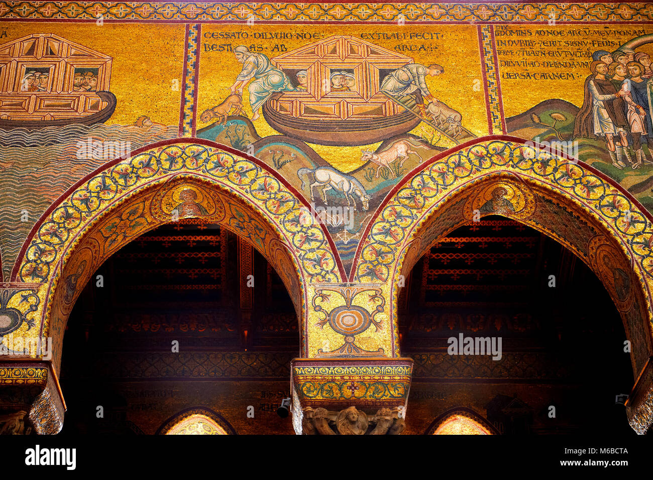 Mittelalterlichen byzantinischen Mosaiken der Arche Noah, die Kathedrale von Monreale, Sizilien ...