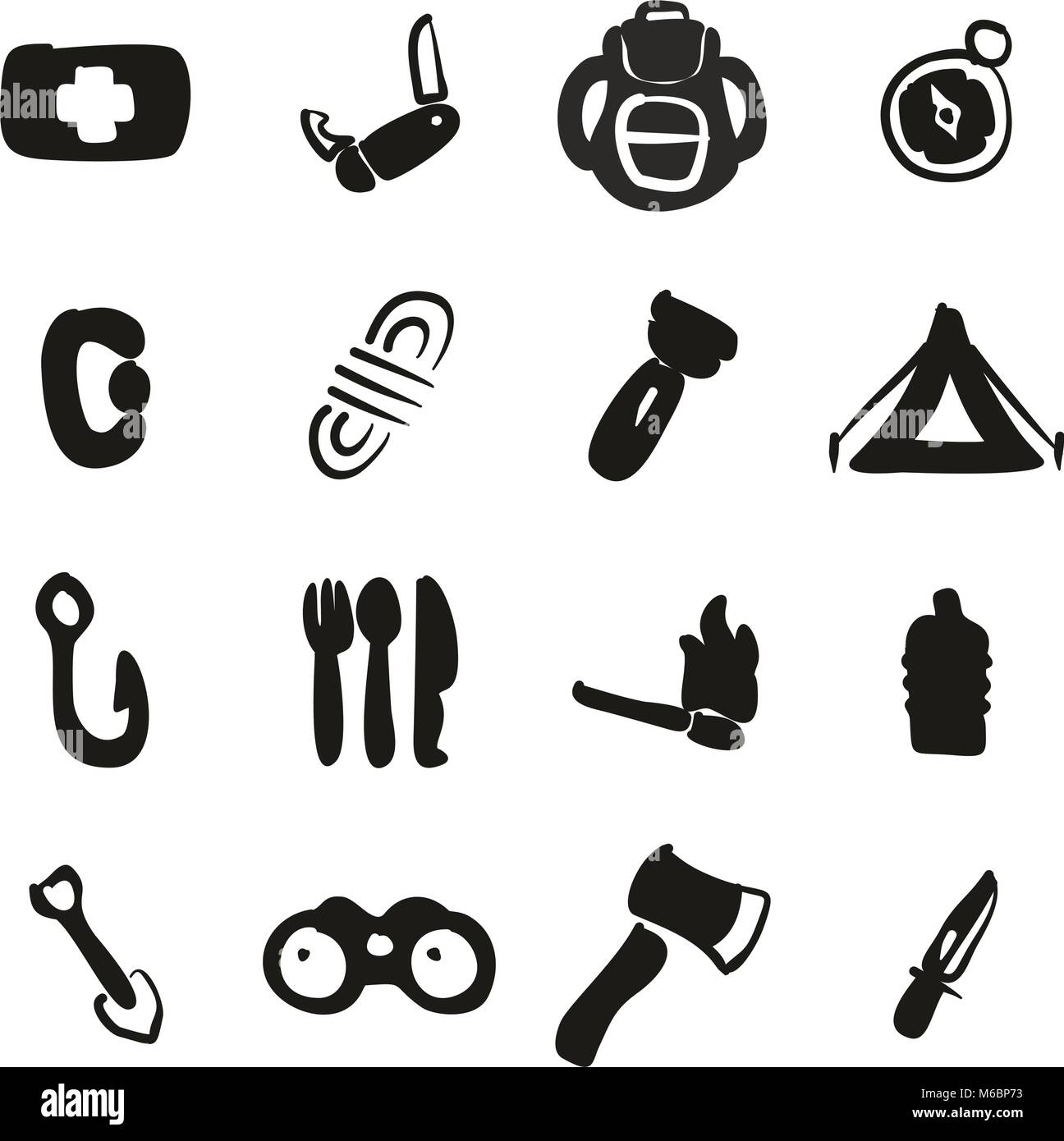 Survival Kit Symbole Freehand füllen Stock-Vektorgrafik - Alamy