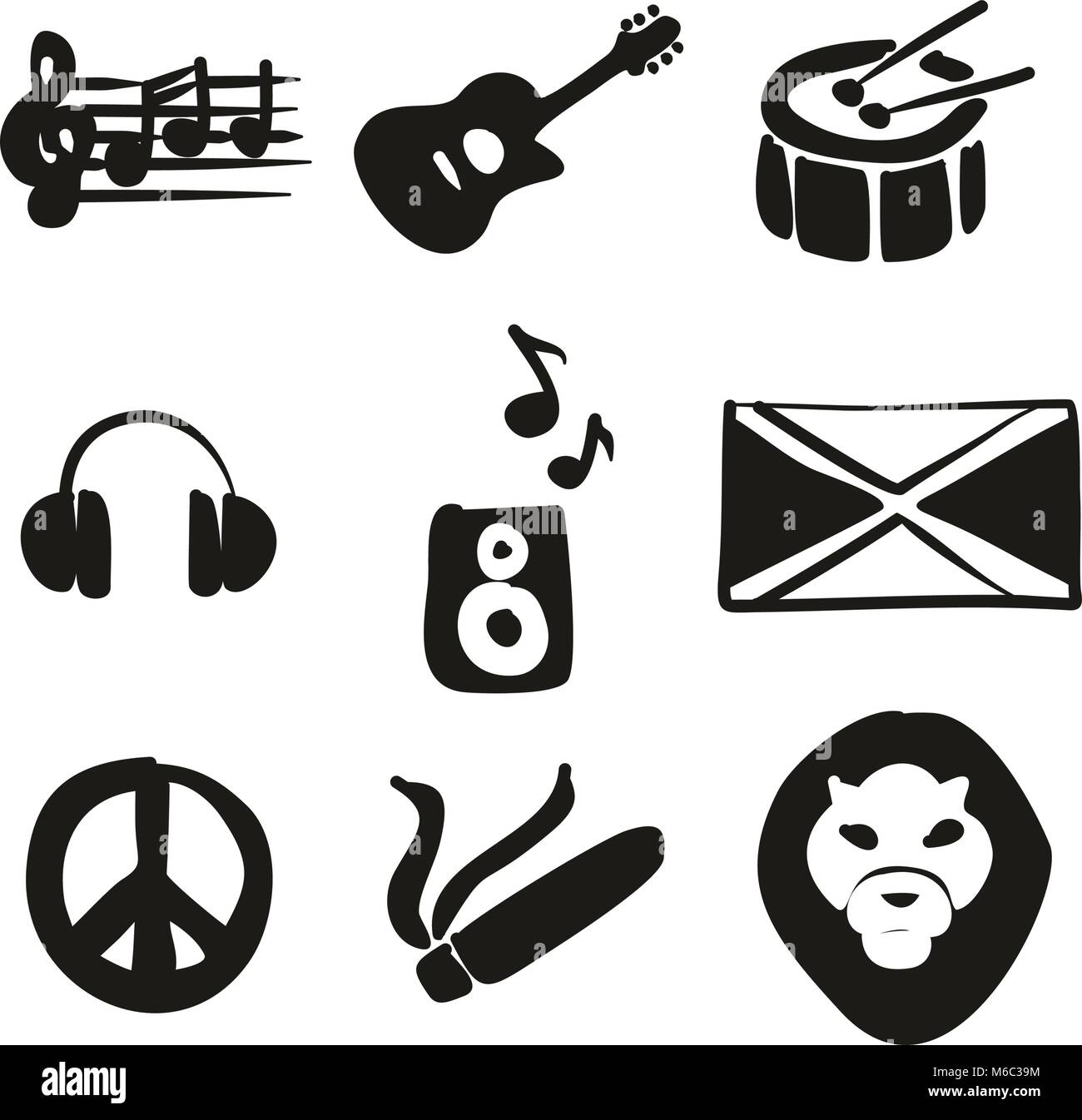 Reggae Symbole Freehand füllen Stock-Vektorgrafik - Alamy