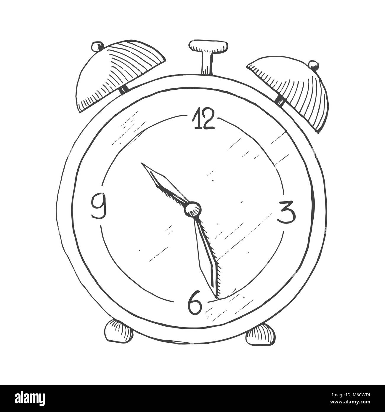 Hand gezeichnet Wecker auf weißem Hintergrund. Vector Illustration ...