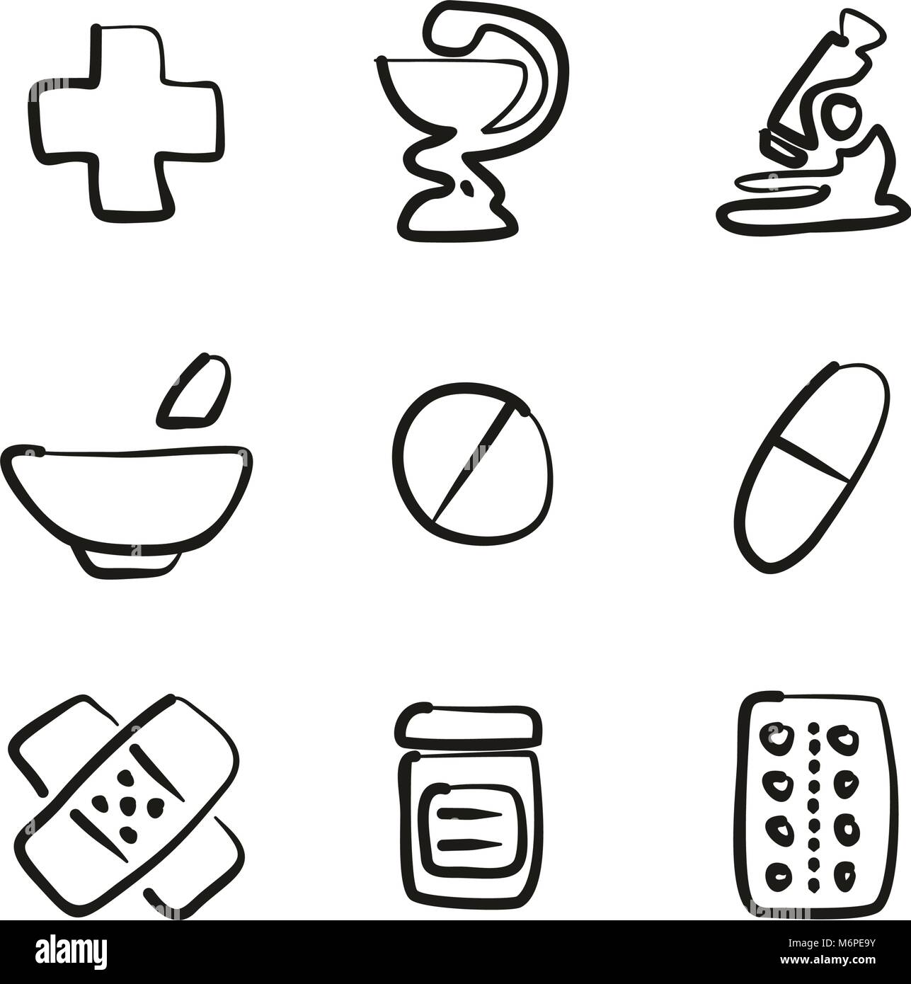 Apotheke Symbole Freehand Stock-Vektorgrafik - Alamy