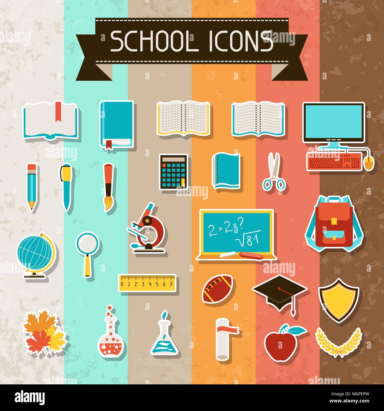 Schule und Bildung Aufkleber Symbole gesetzt Stock-Vektorgrafik - Alamy