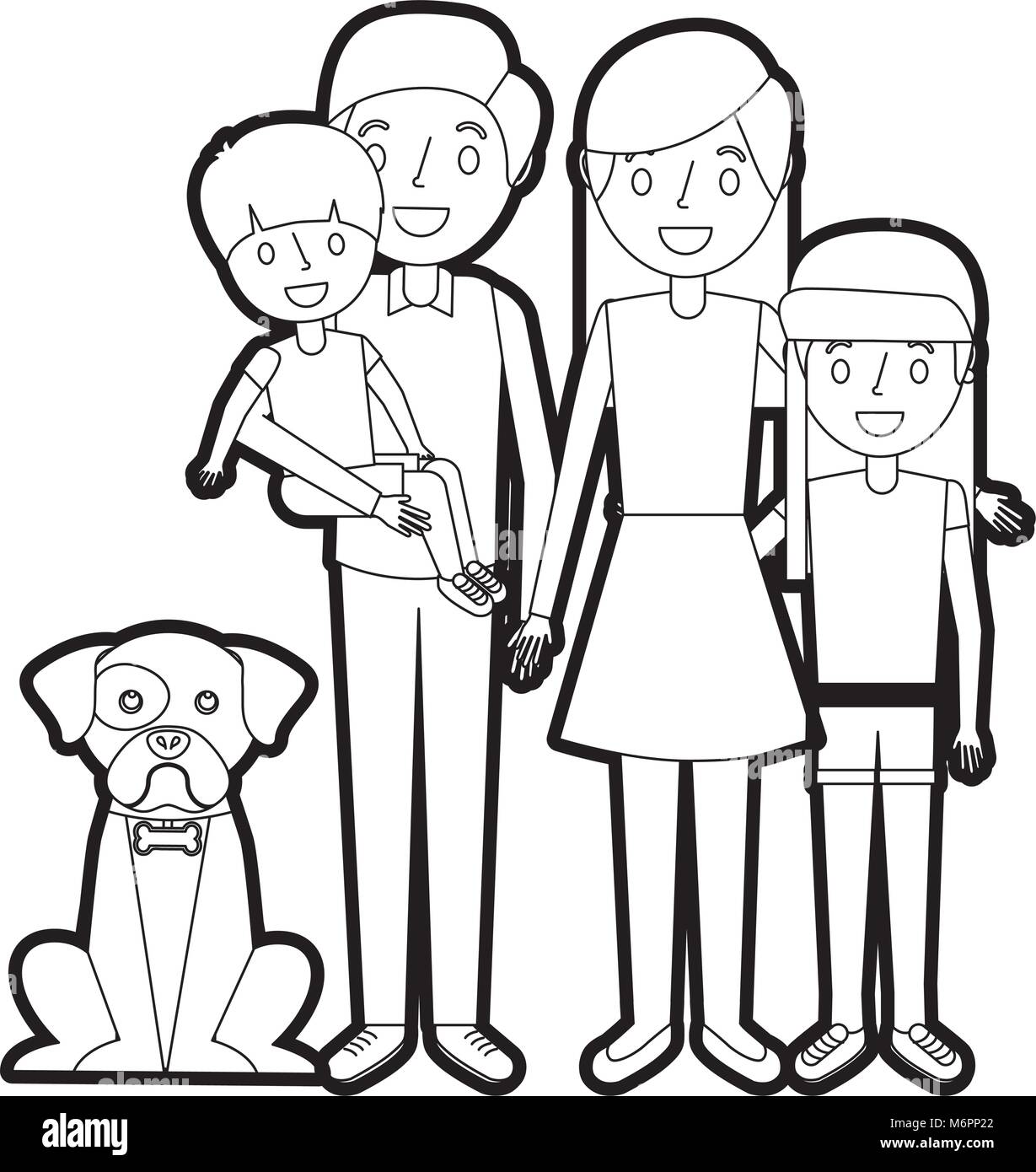 Niedlich Familie Vater Mutter Sohn und Tochter ihren Hund Vector Illustration Stock-Vektorgrafik ...