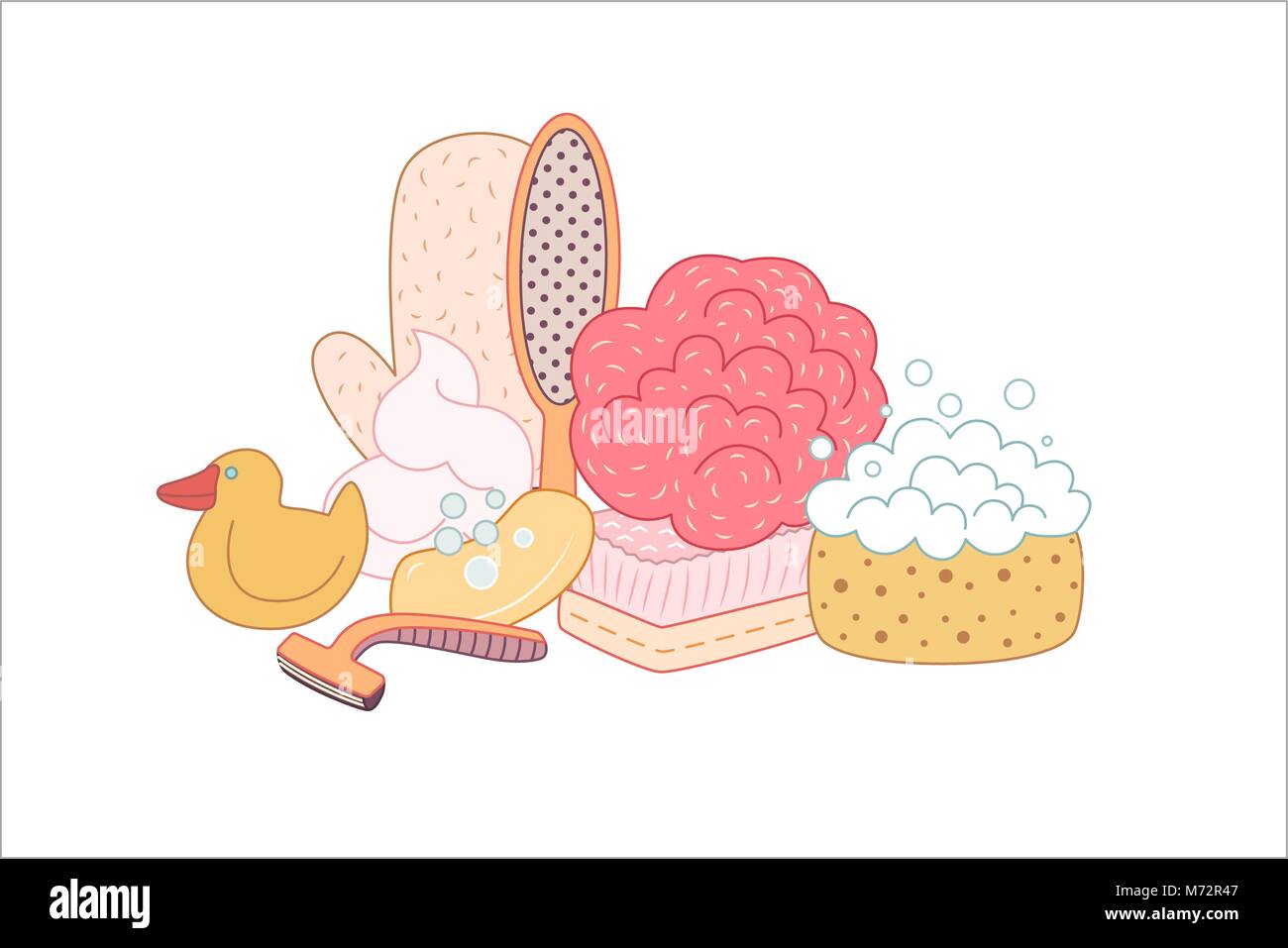 Die hygiene gruppierte Elemente auf weißem Hintergrund, Flachbild ...