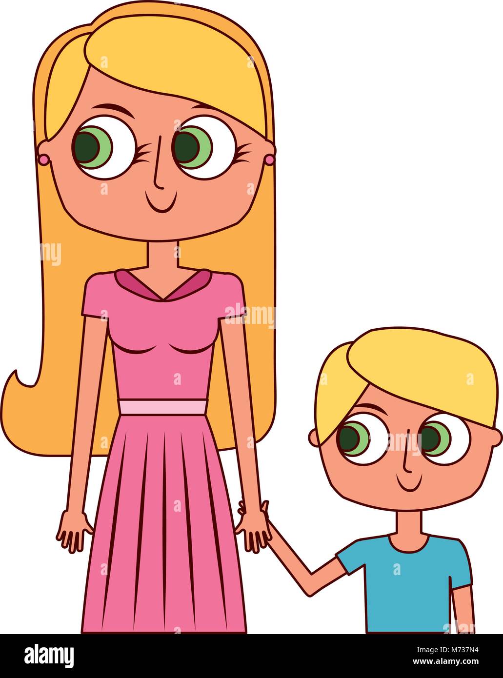Glückliche Mutter und Sohn cartoon Portrait Stock-Vektorgrafik - Alamy