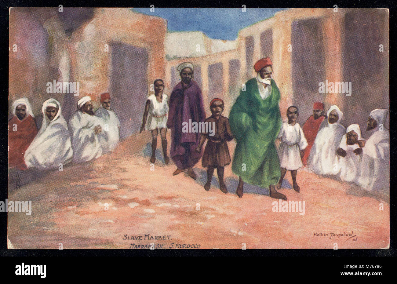 Ein historischer Blick auf den Sklavenmarkt in Marrakesch, Südmarokko ...