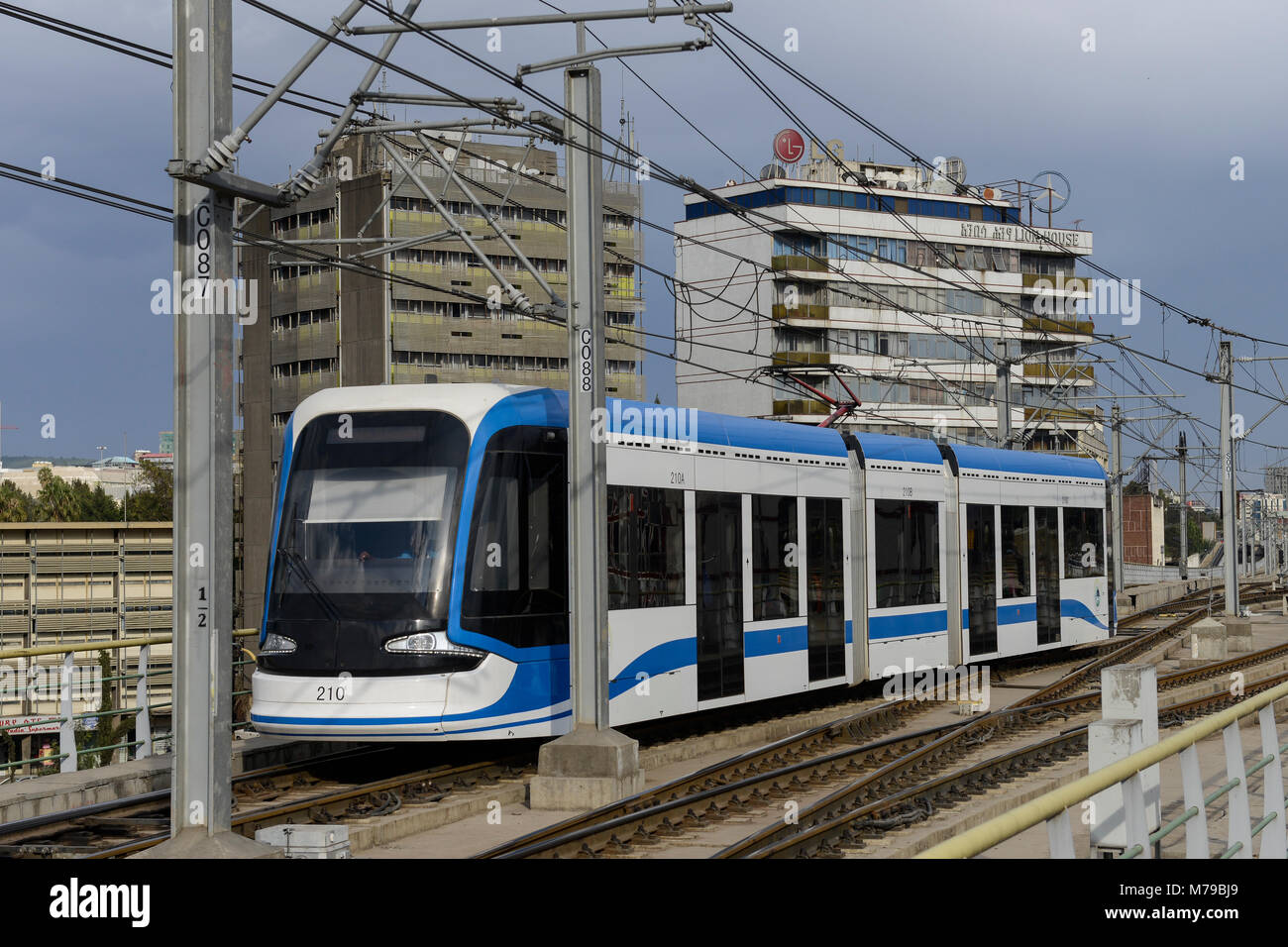 Äthiopien, Addis Abeba, LRT Light Rail Transport, grüne Linie, Aufbau ...