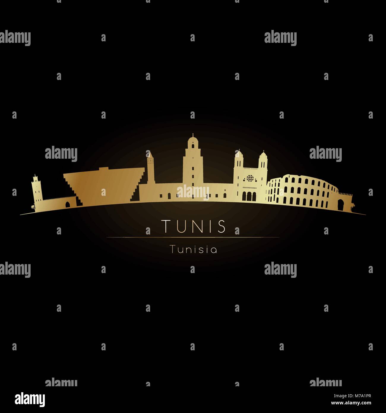 Goldene logo Tunis Skyline der Stadt. Vektor silhouette Abbildung Stock ...