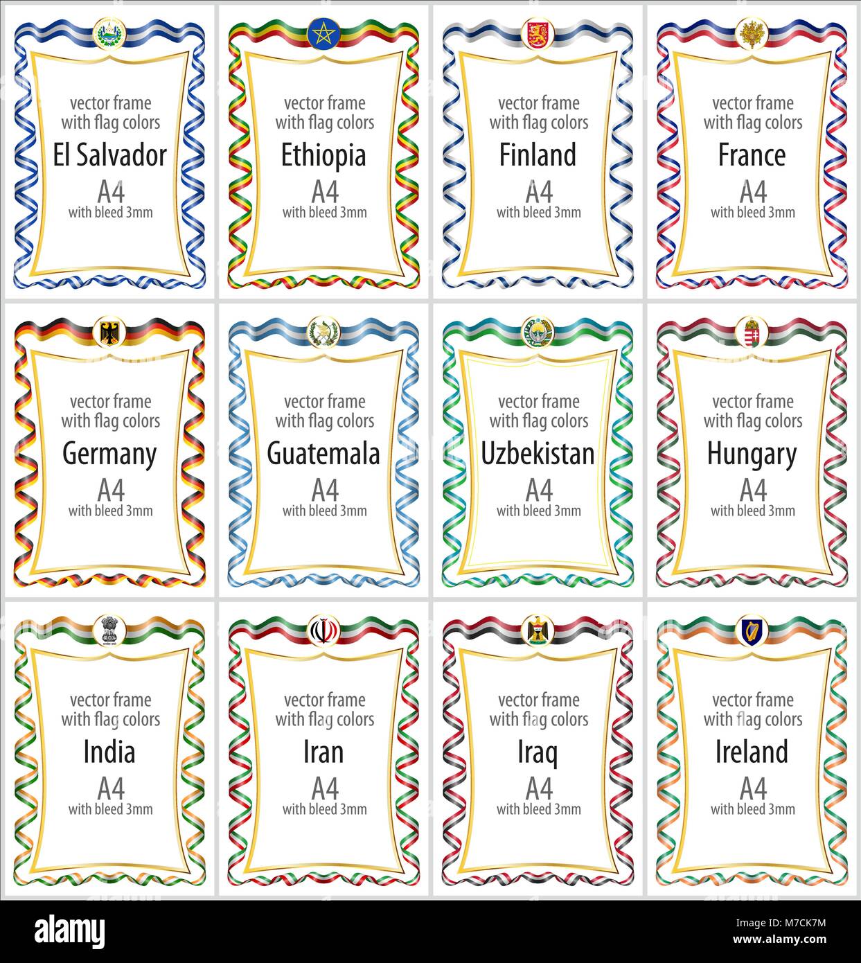 Festlegen von Rahmen mit Bändern von der Farbe der Flagge und dem ...