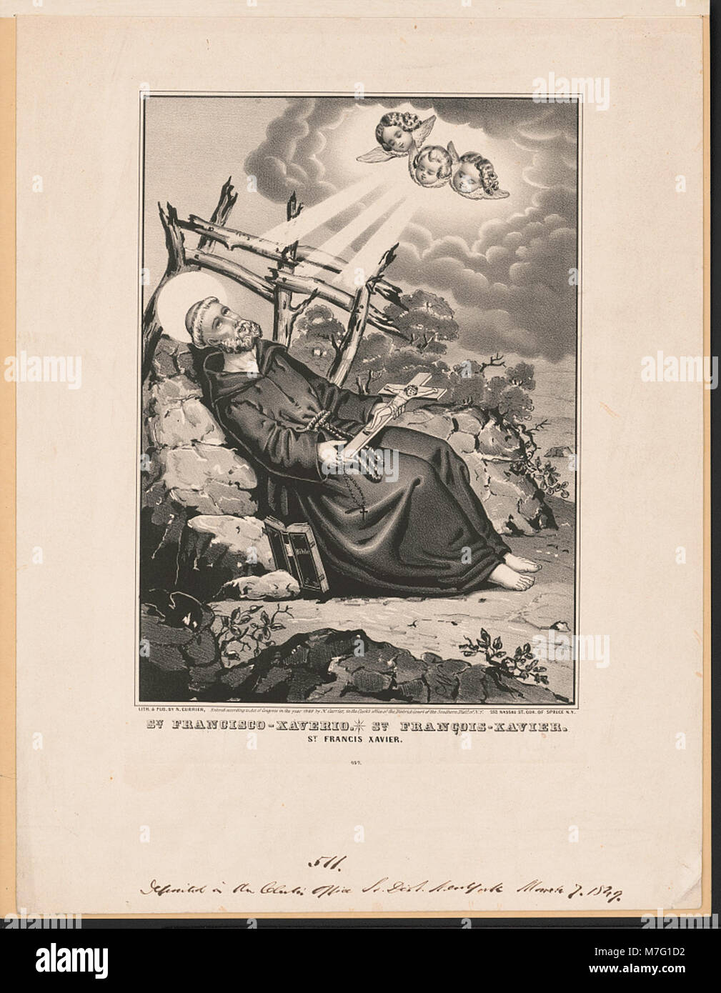 Ein religiöses Bild des hl. Franziskus Xaver, das sich auf sein Leben ...