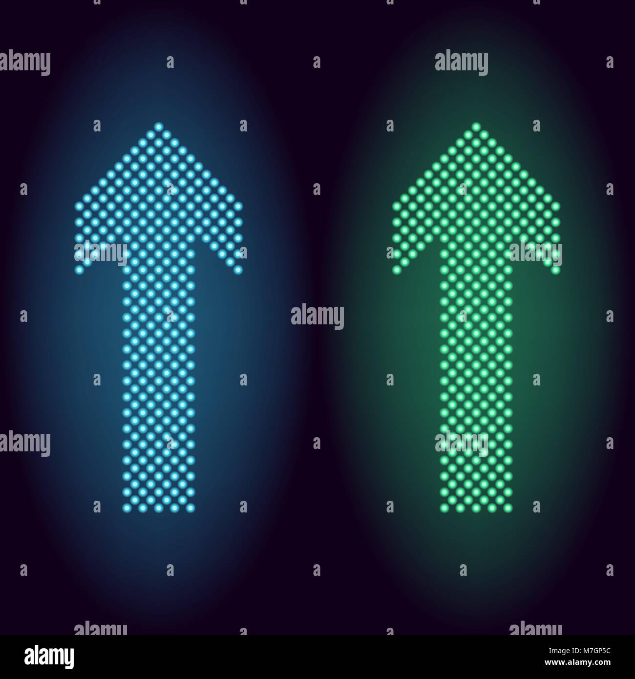 Blau und grün Neon dot Pfeil. Vector Abbildung: Lange neon Pfeil aus ...
