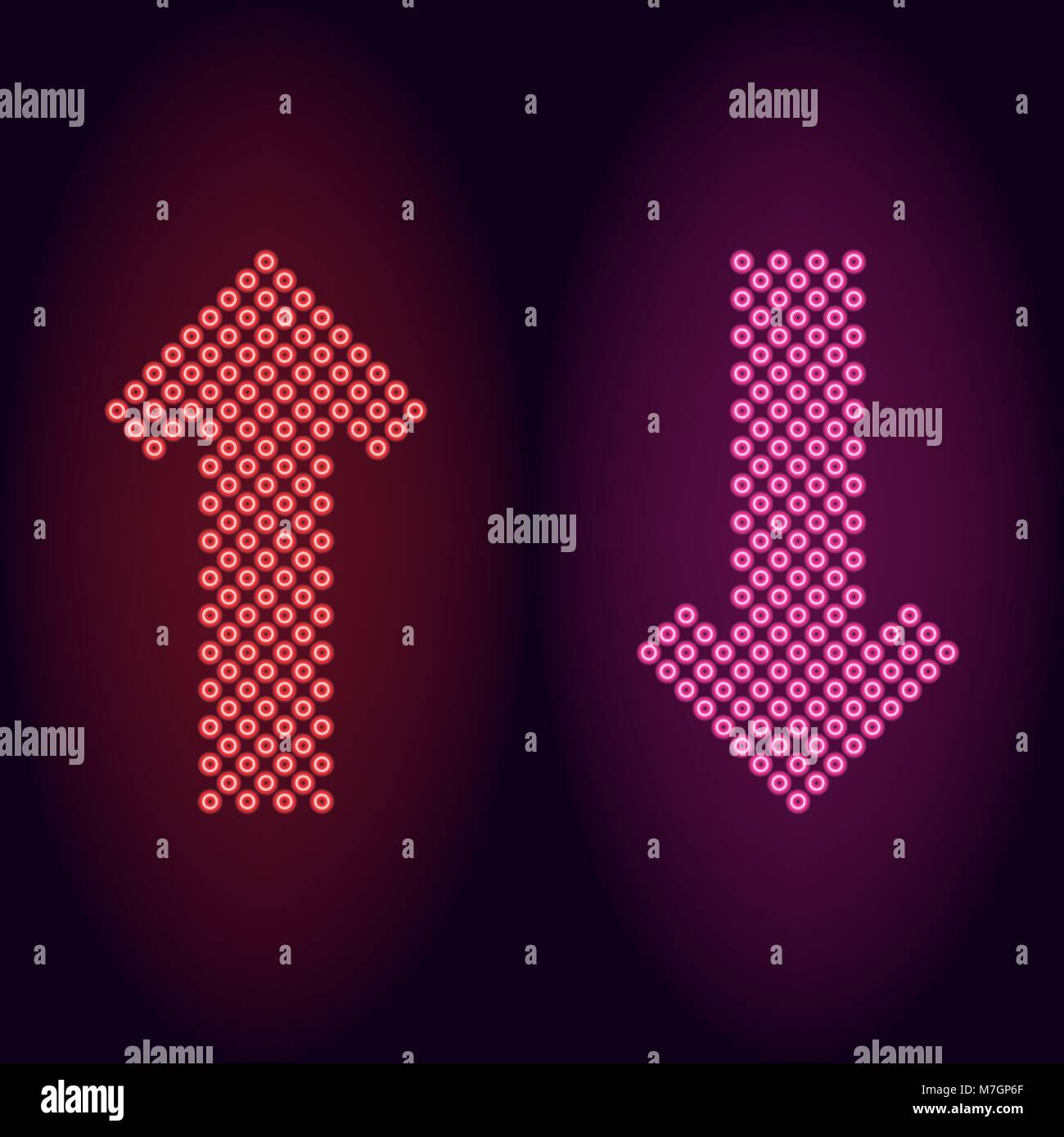 Rot und Pink Neon Pfeil mit Ringen. Vector Abbildung: Lange neon Pfeil ...
