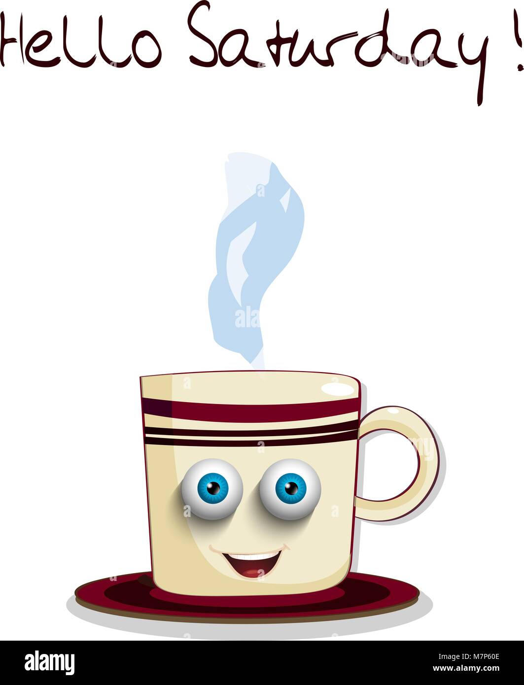 Cute cartoon lächelnd Schale mit blauen Augen und Text Hallo Samstag ...