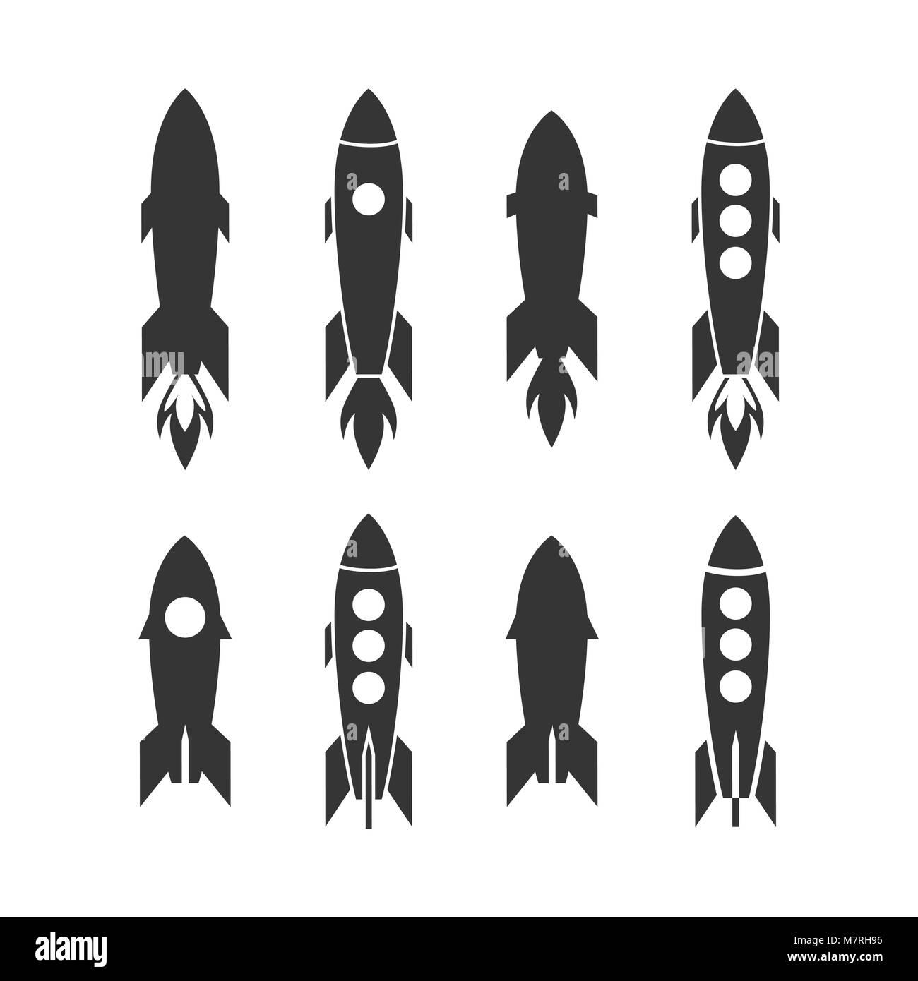 Rakete-Symbol und Rakete Silhouette Vektor-Set. Icon Design Raketen ...