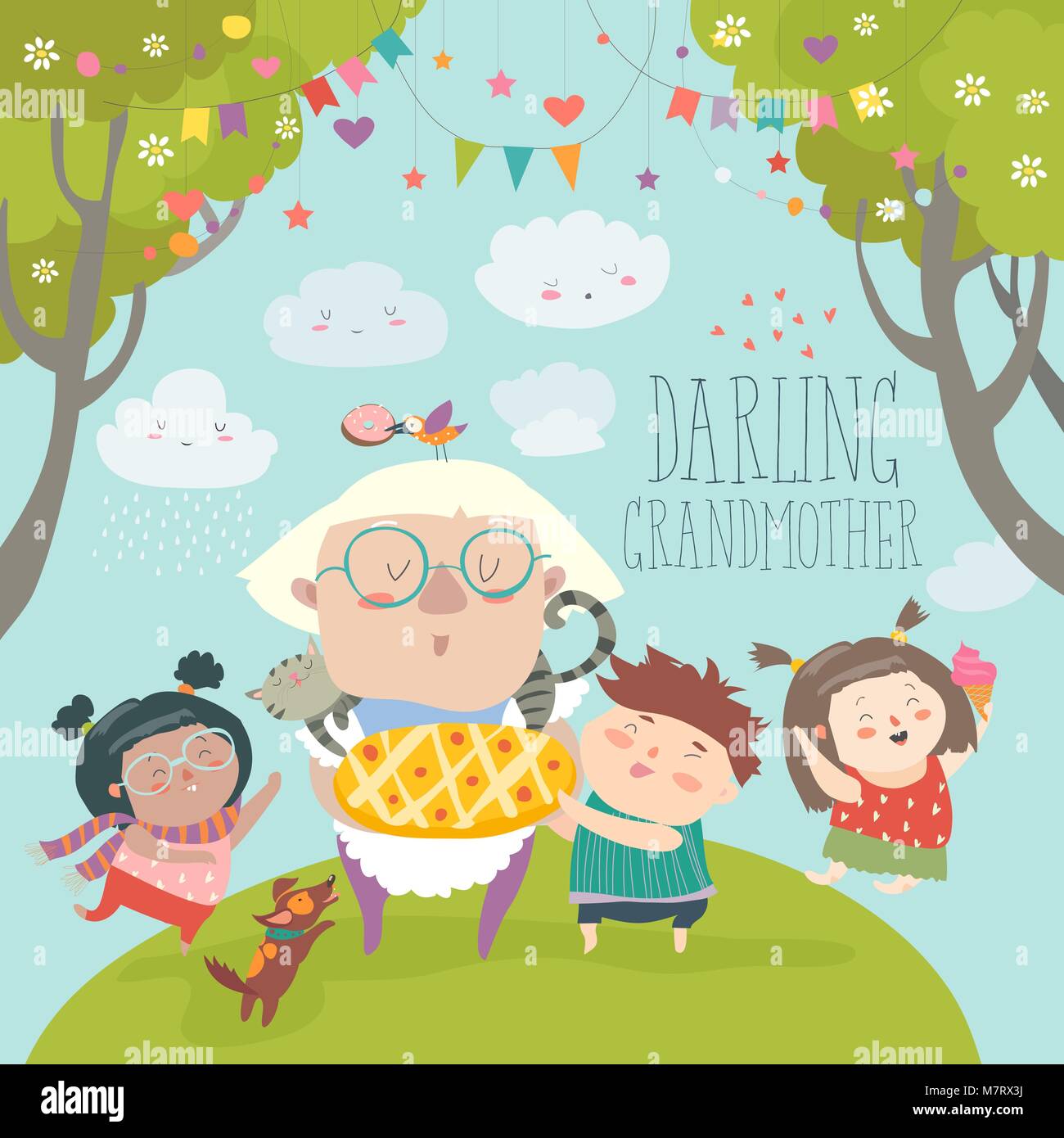 Oma mit ihrem Enkel mit Kuchen Stock-Vektorgrafik - Alamy