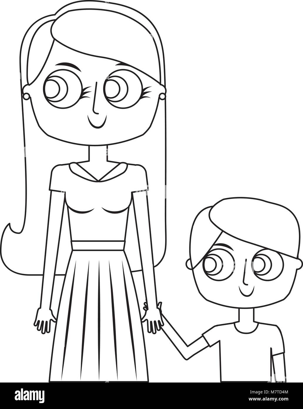 Glückliche Mutter und Sohn cartoon Portrait Stock-Vektorgrafik - Alamy