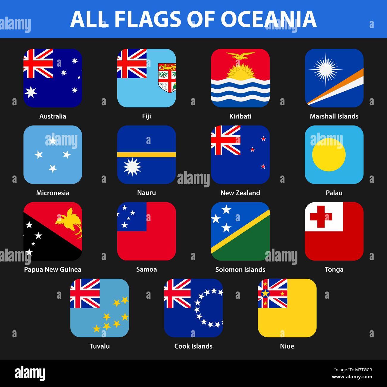 Alle Flaggen der Länder in Ozeanien. Flat Style Stock-Vektorgrafik - Alamy