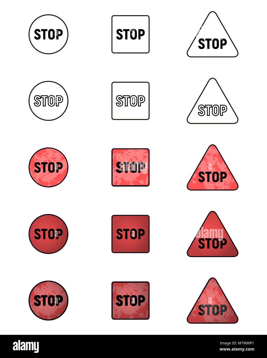 Reihe von Icons mit einem Stoppschild. Sammlung von Symbole Warnung ...