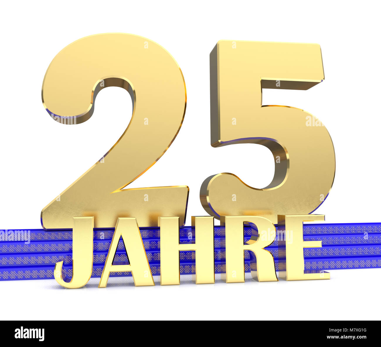 Goldene Zahl 25 und der Aufschrift Jahre auf dem blauen Treppe mit ...