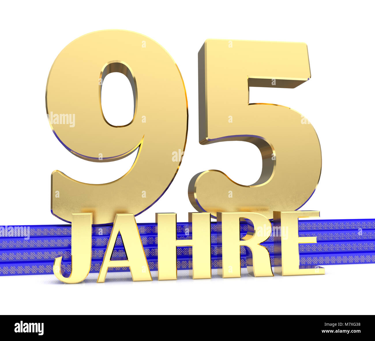 Goldene Zahl 90 fünf Jahre und die Inschrift auf dem blauen Treppe mit ...