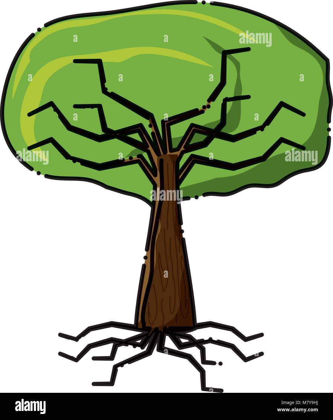 Baum mit Wurzel Symbol auf weißem Hintergrund, farbenfrohen Design ...