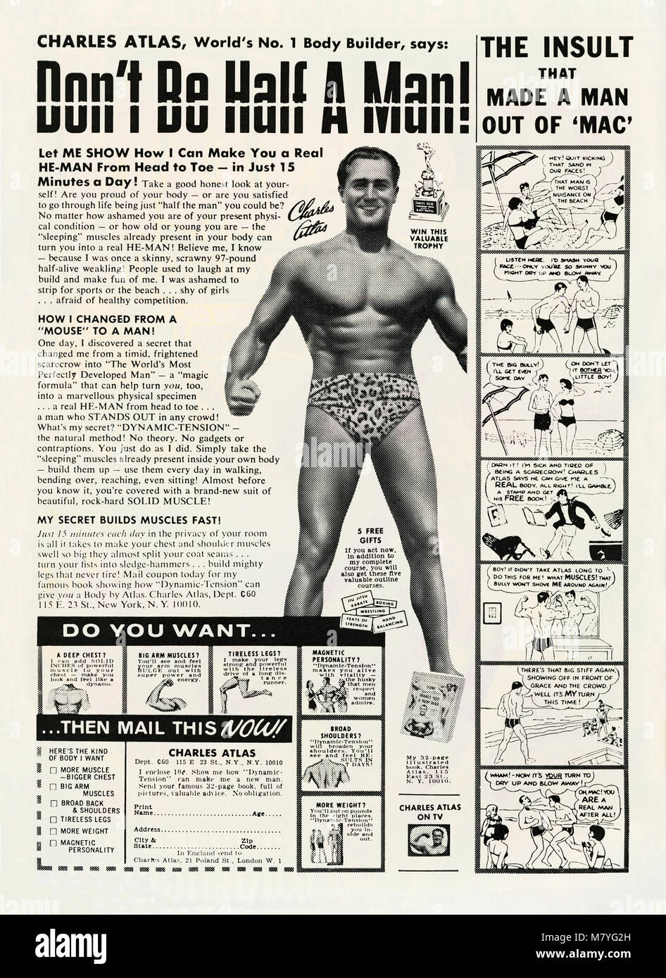 1974, als die Werbung für Körper Bautechniken von Charles Atlas. Hier ...