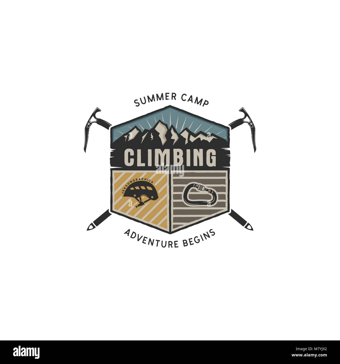 Berg Abenteuer, klettern Vintage Hand gezeichnet Emblem Vorlage ...