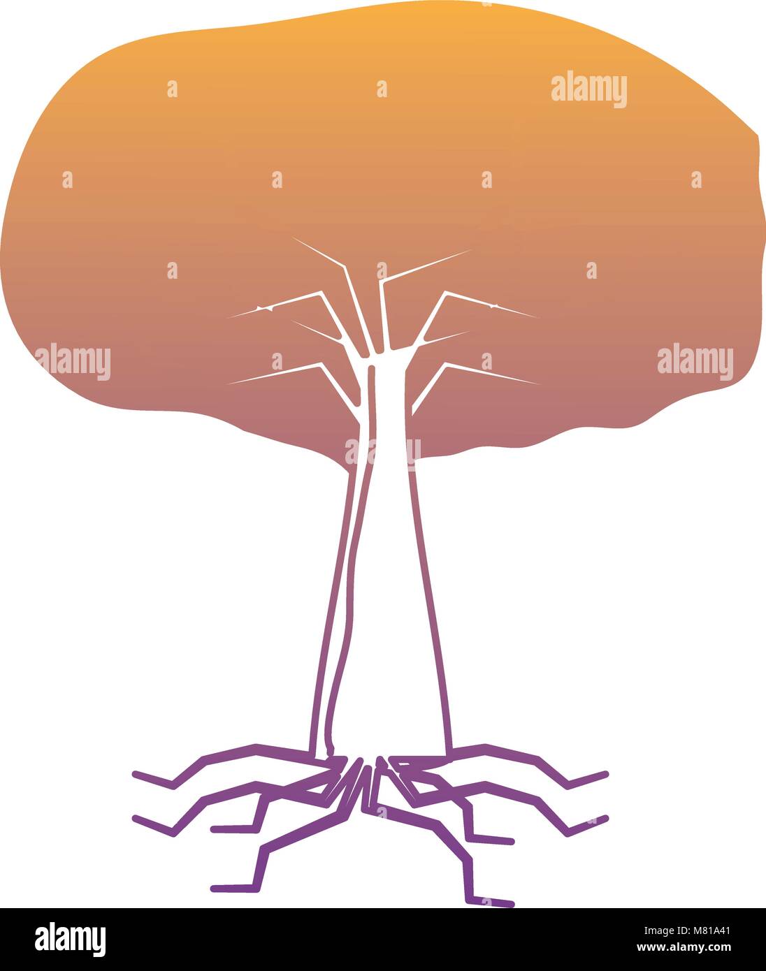 Baum mit Wurzel Symbol auf weißem Hintergrund, farbenfrohen Design ...
