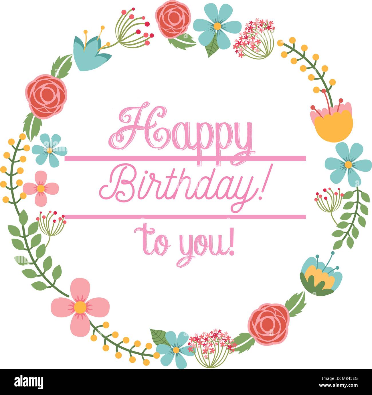Herzlichen Glückwunsch zum Geburtstag, zu Ihnen Karte floral wreath ...