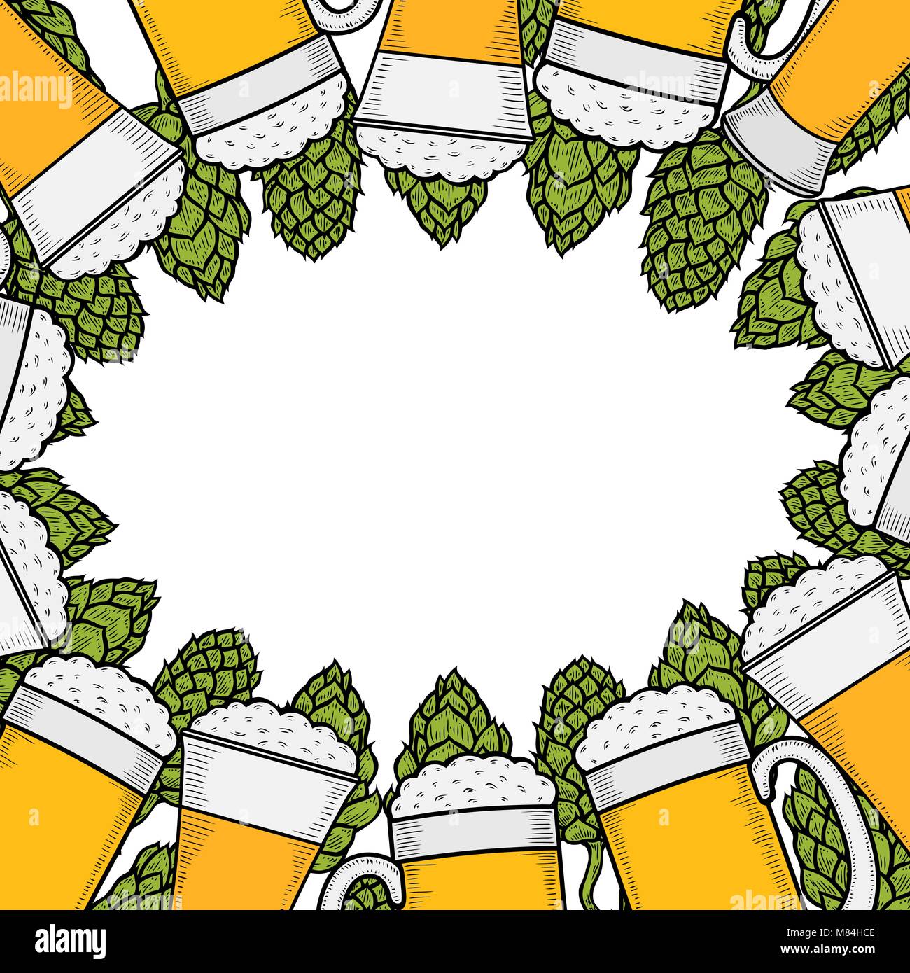 Bunte Bier Menü design Vorlage. Graviert Abbildung mit Hopfen und Bier ...