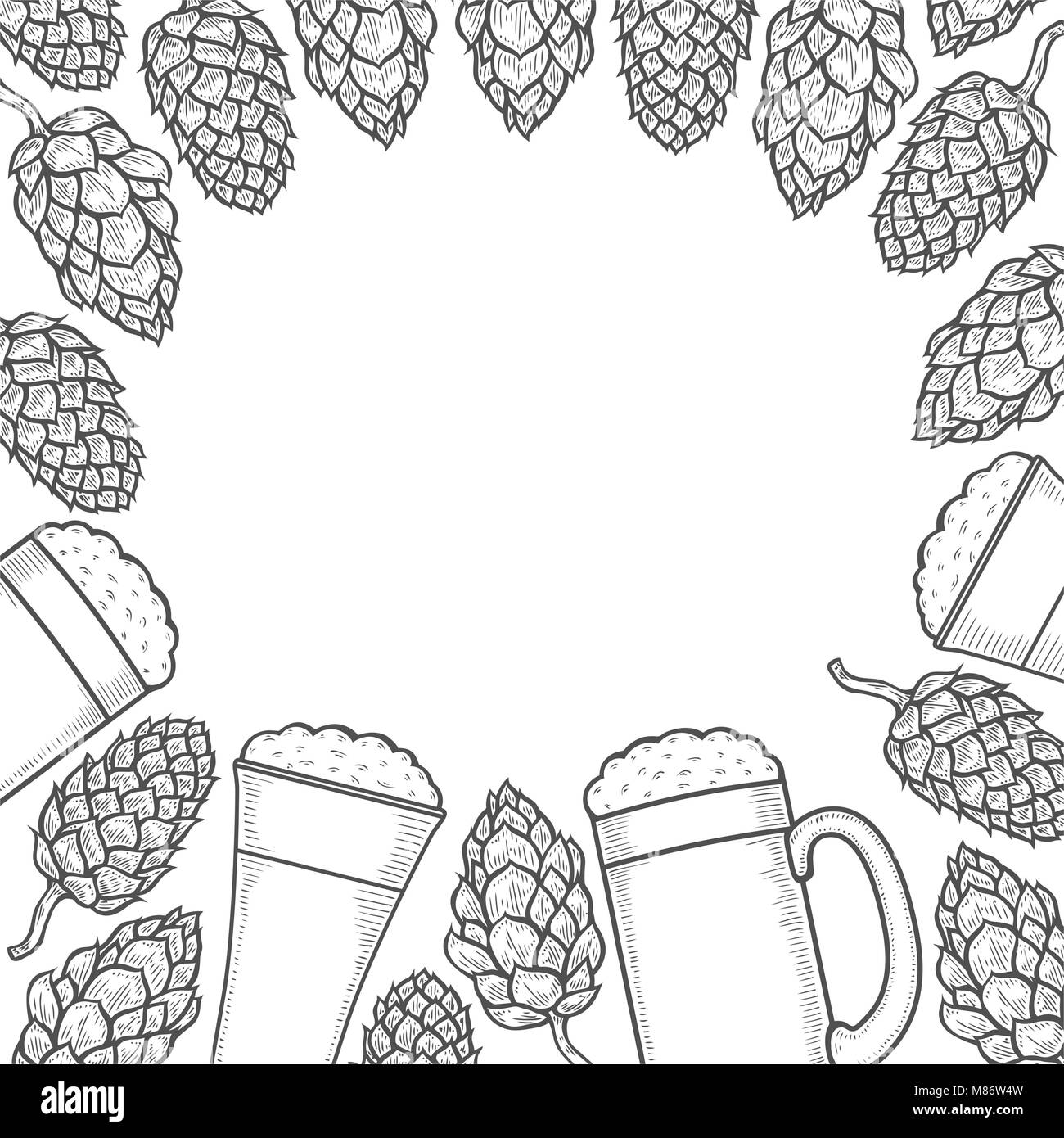 Monochrome Bier Menü design Vorlage. Graviert Abbildung mit Hopfen und ...