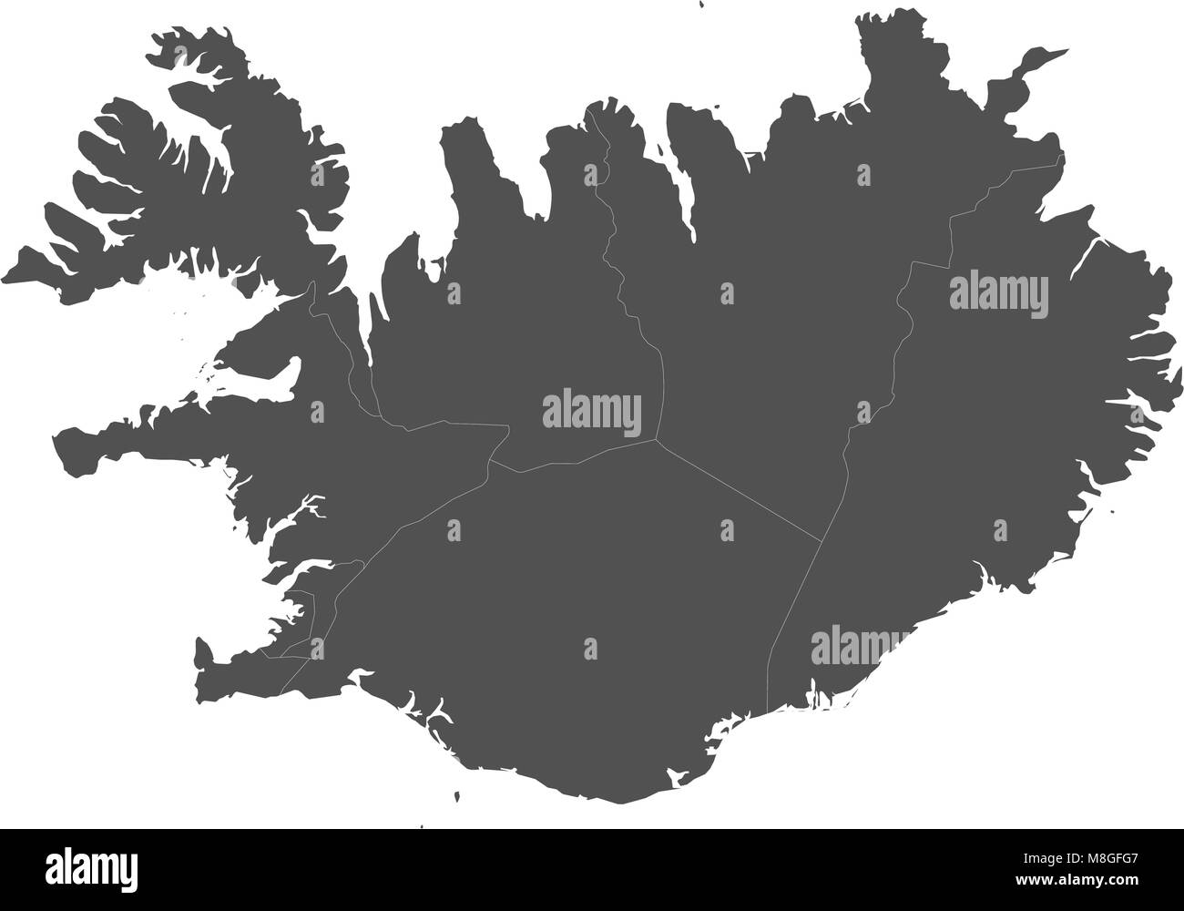 Karte von Island aufgeteilt nach Regionen Stock-Vektorgrafik - Alamy