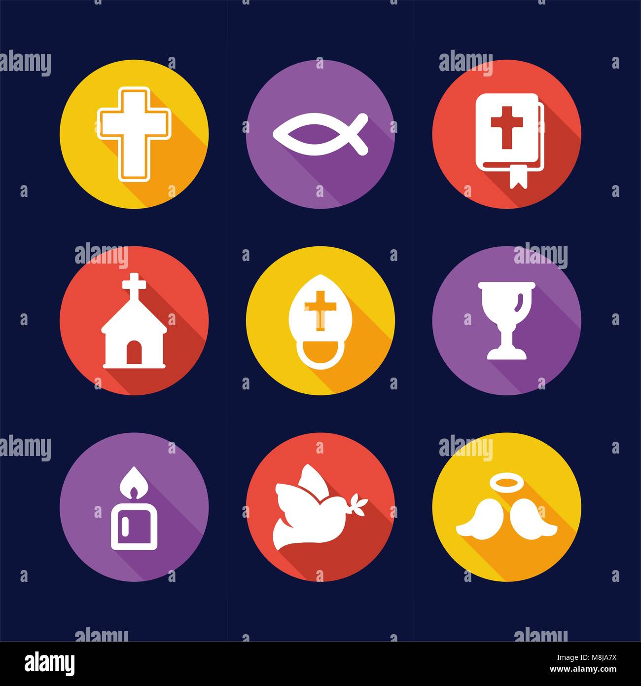 Christentum Symbole flache Design Kreis Stock-Vektorgrafik - Alamy