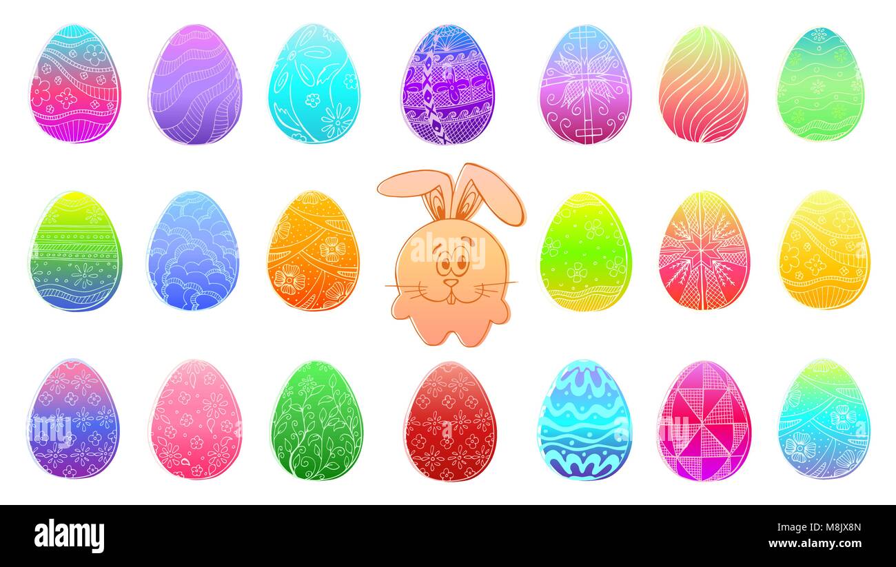 Ostern Skizze Abstrakt Frühling Ostern Zeichnung Satz. Collage Von