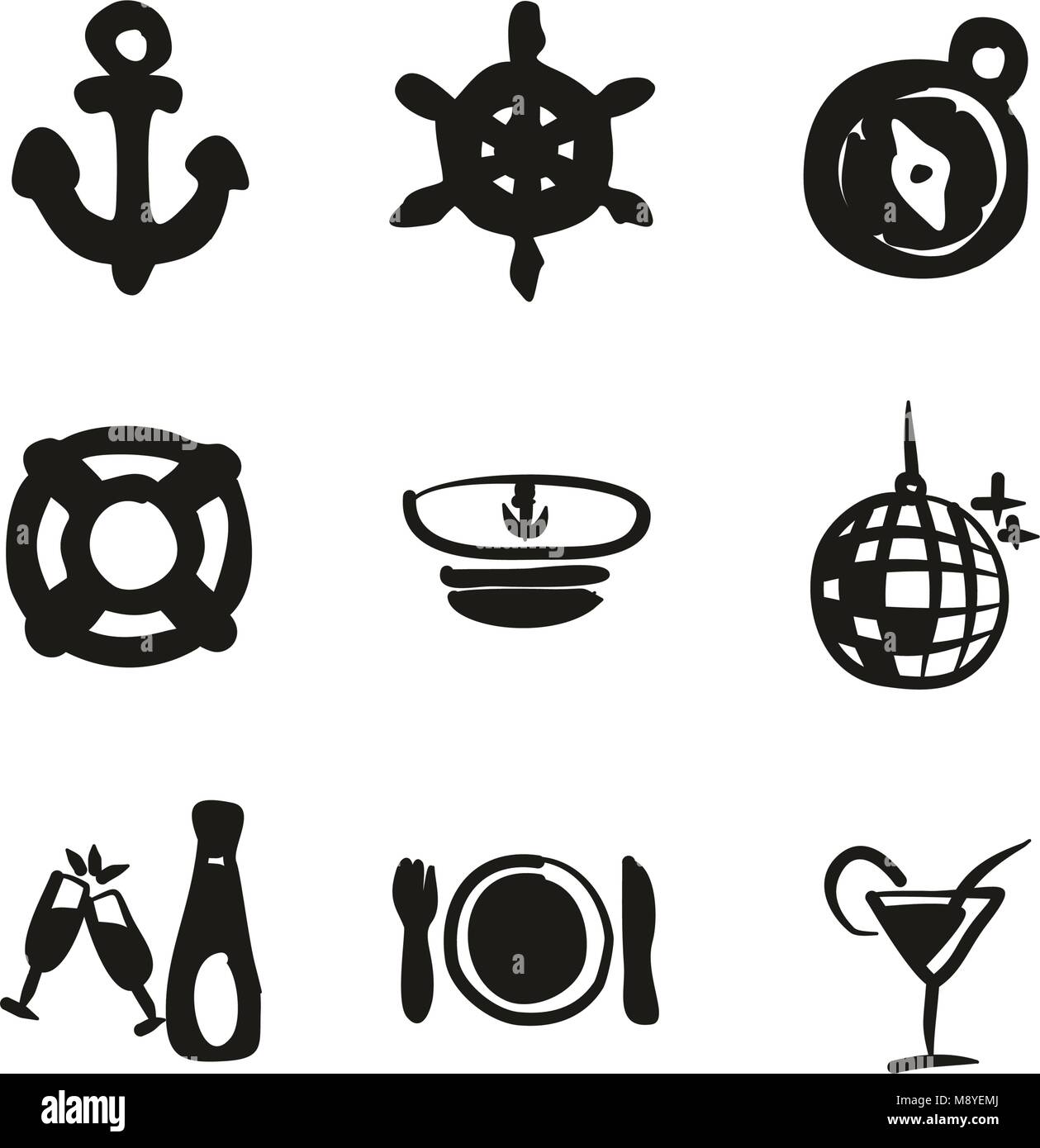 Bootsfahrt Symbole Freehand füllen Stock-Vektorgrafik - Alamy