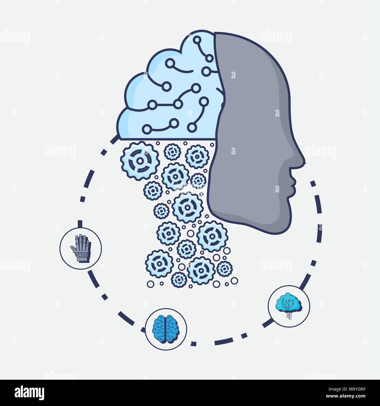 Künstliche Intelligenz Design mit roboterkopf und die zugehörigen ...