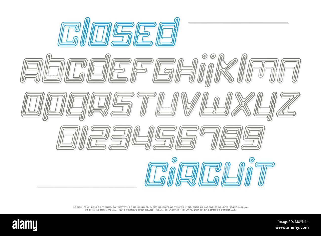 Satz kursiv Stil Alphabet Buchstaben und Zahlen. Vektor, oblique font ...