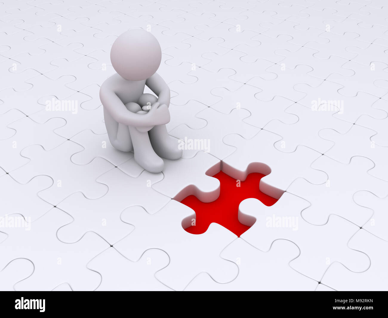 Puzzleteile aber Eins fehlt und Person zu sitzen und zu warten, bis es ...