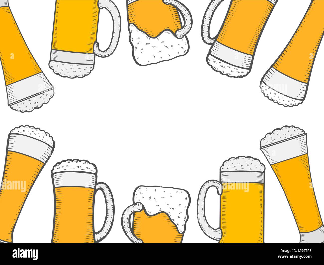 Monochrome Bier Menü design Vorlage. Graviert Abbildung mit Biergläsern ...