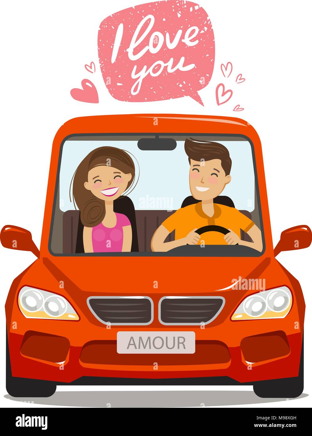 Paar Reiten Auf Dem Auto Liebe Konzept Cartoon Vector Illustration