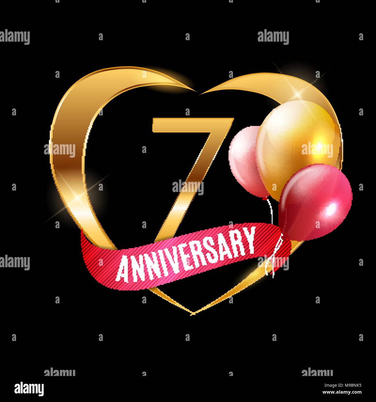 Vorlage Gold Logo 7 Jähriges Jubiläum mit Farbband und Luftballons ...