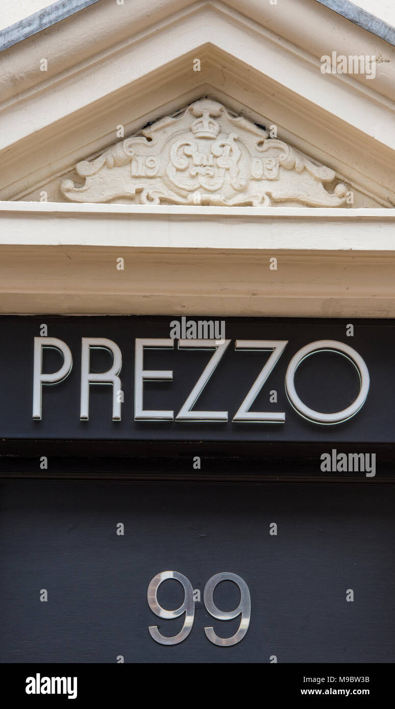 Prezzo Restaurant einer Kette High Street Name und Logo oder Branding ...
