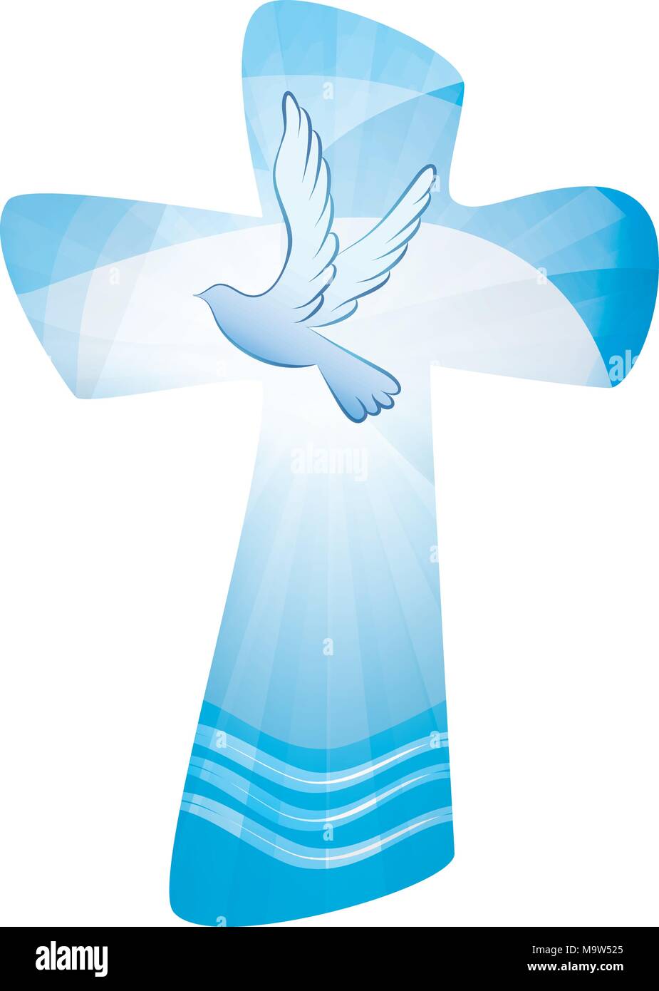 Taufe christliche Kreuz-Wellen des Wassers und der Taube. Mehrere Stock ...
