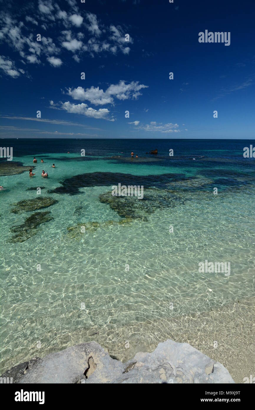 Klares Wasser in Henrietta Felsen. Die Insel Rottnest Island. Western ...