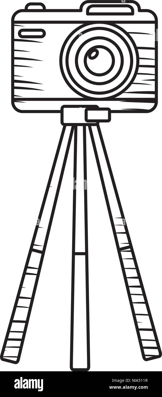 Skizze der fotografischen Kamera auf Stativ Symbol auf weißem ...