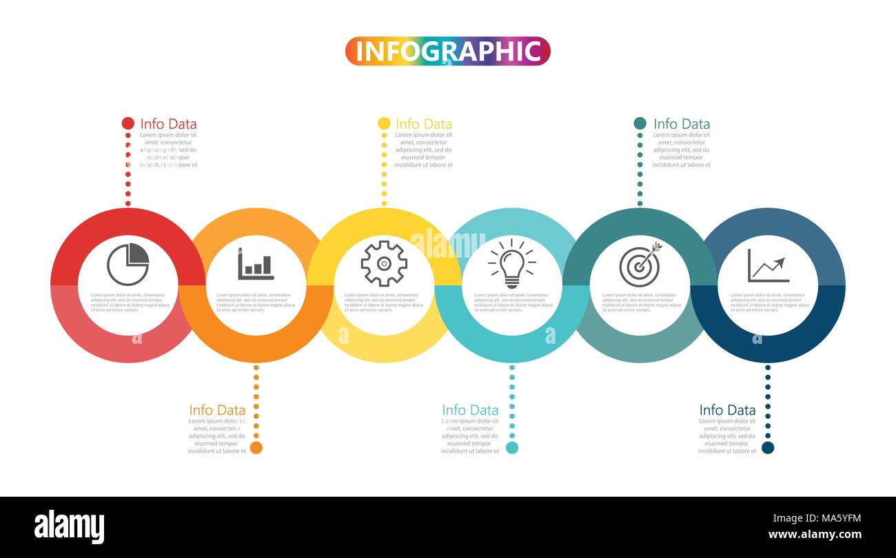 Vorlage Timeline Infografik farbige horizontale Position für sechs ...
