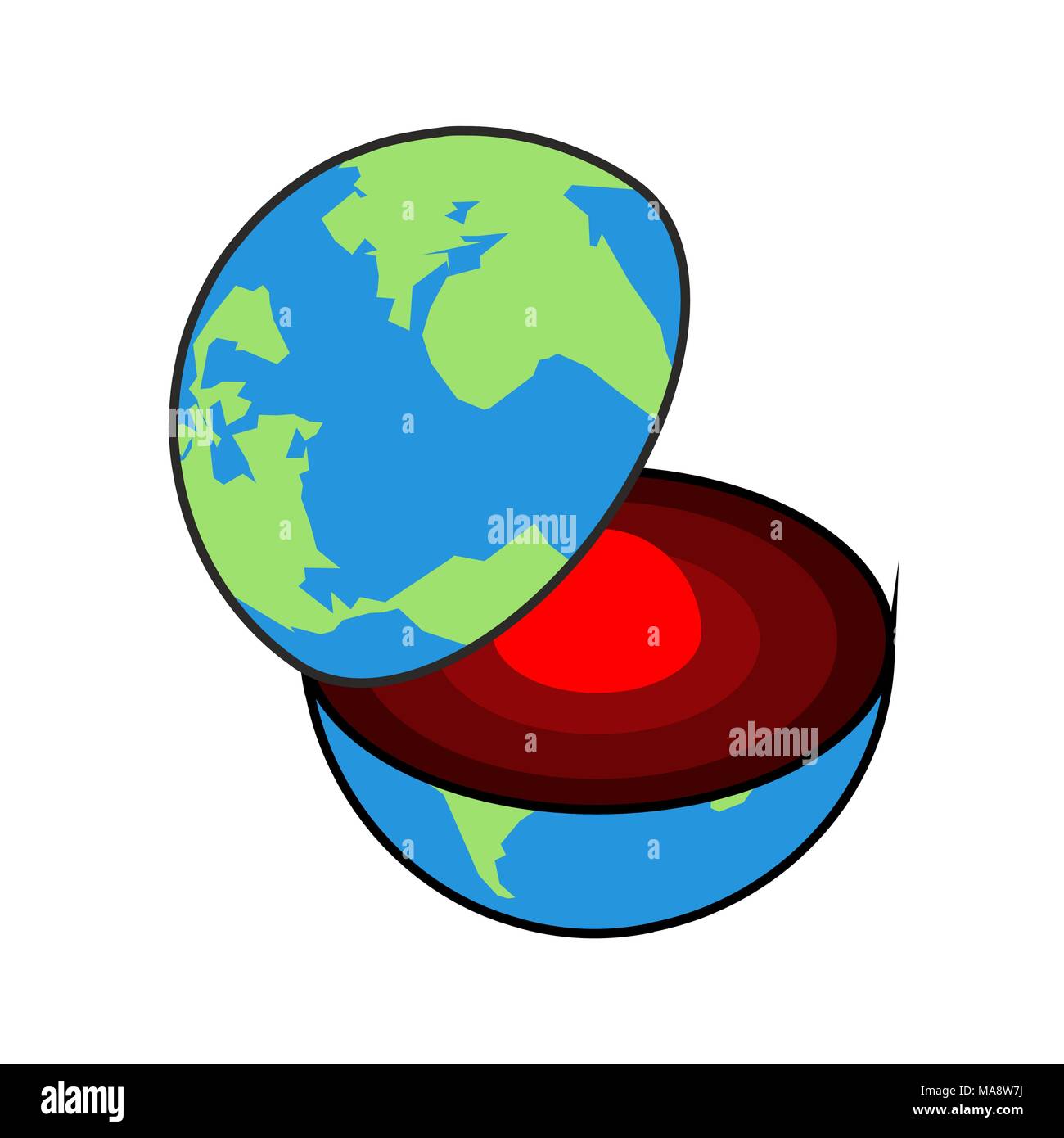 Erdkern. Zentrum des Planeten. Die Struktur der Erdkruste. Inneren ...