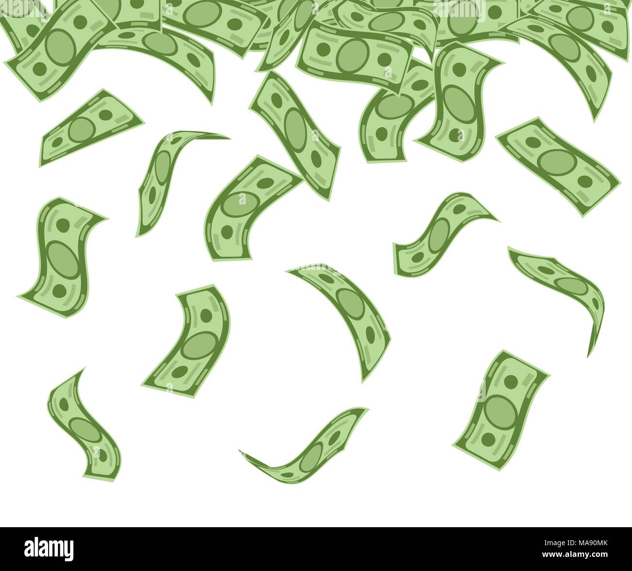 Geld regen Muster. Fallende Dollar Banknoten auf weißem Hintergrund ...