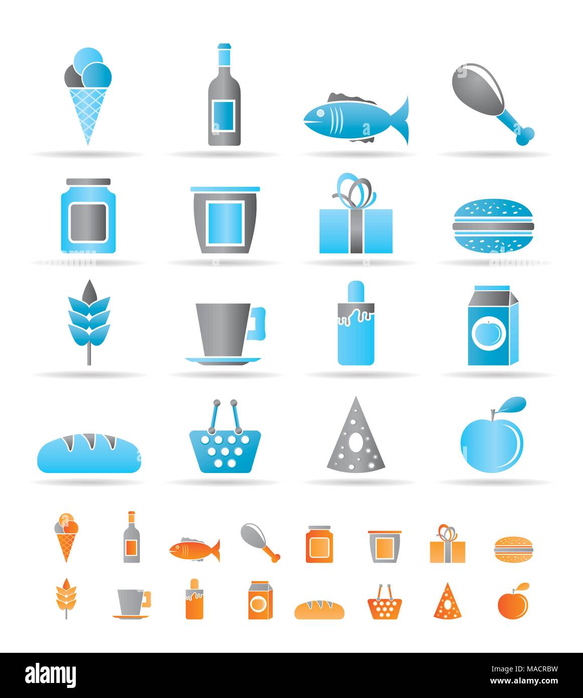 Einkaufen, Essen und Trinken Symbole - Vektor Icon Set Stock ...