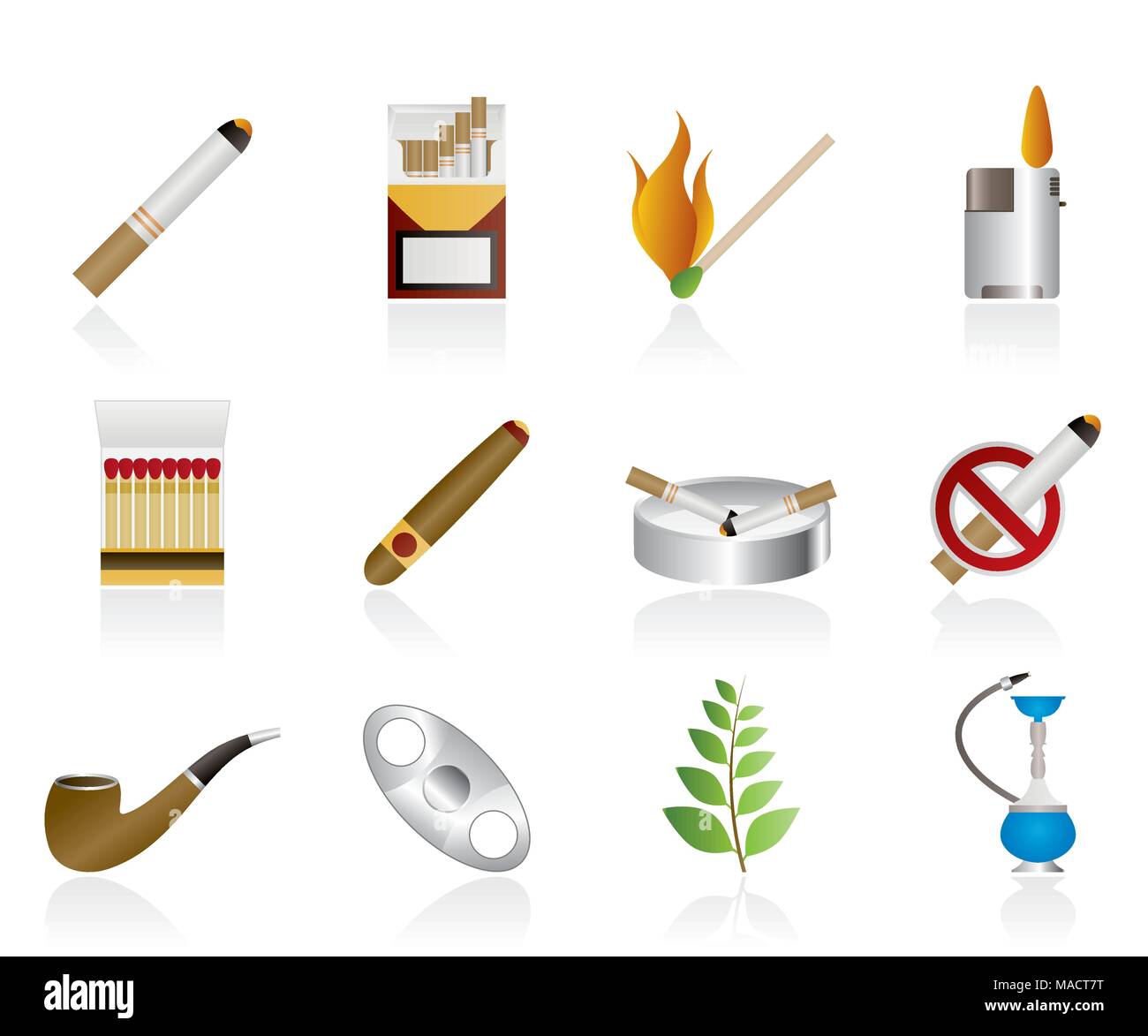 Rauchen und Zigarette Symbole - Vektor Icon Set Stock-Vektorgrafik - Alamy